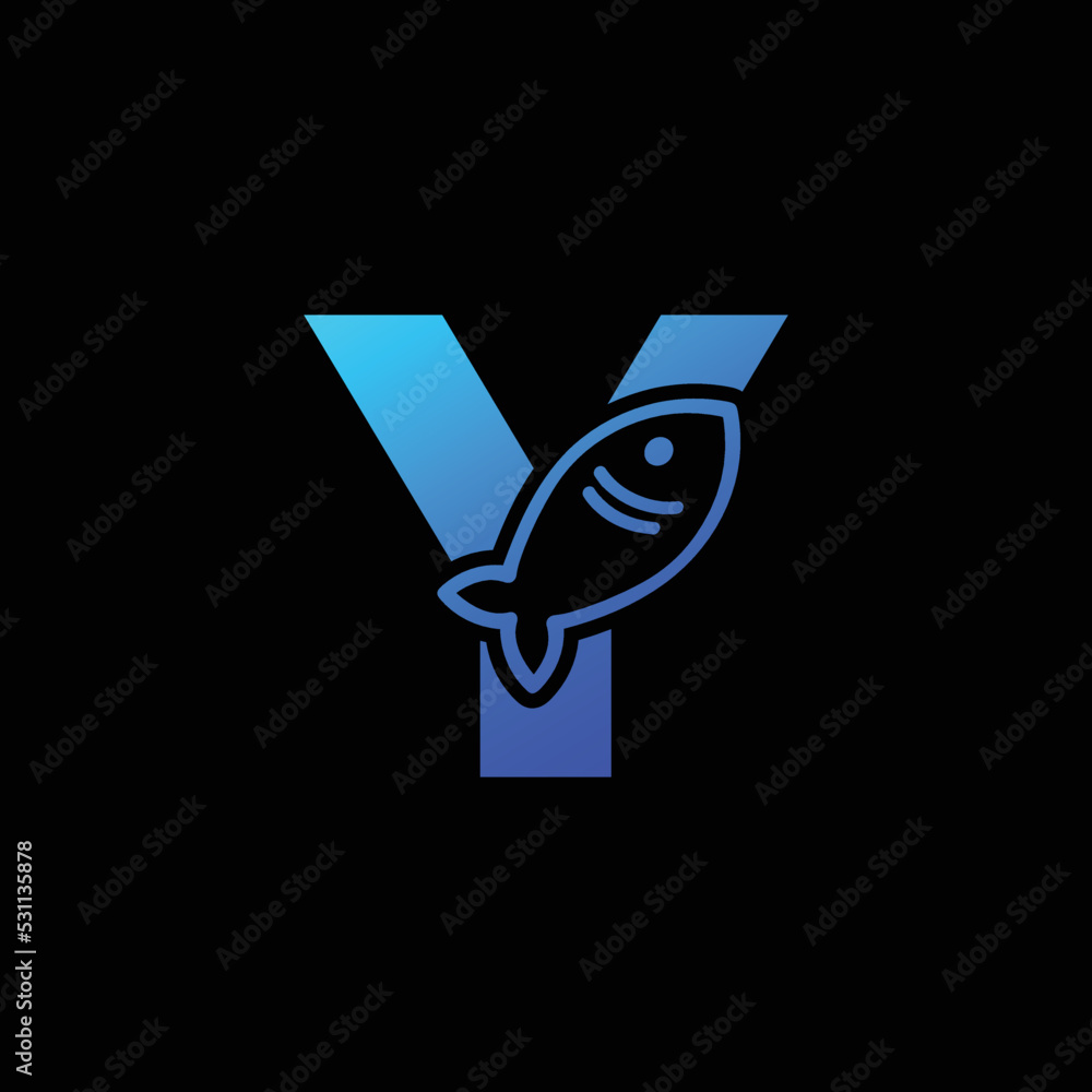 Letter Y Initial Fish Logo Design Vector, Flat Style Fish logo design ...
