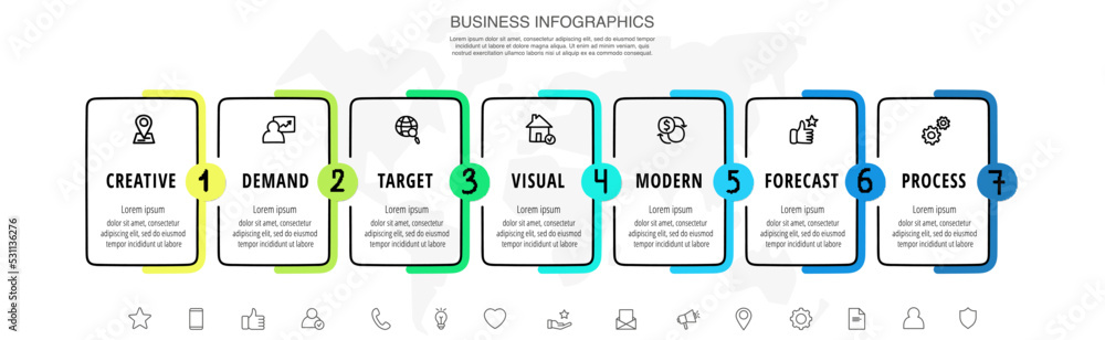 Vector line infographics with 7 rectangles. Business concept graphic ...