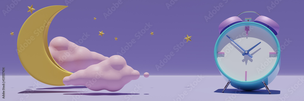 Crescent moon, golden stars and white clouds 3d style background design ...