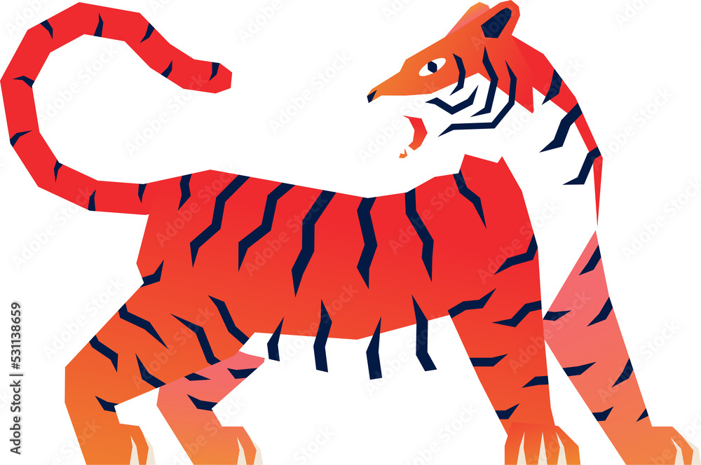 Tiger roaring side view red orange gradient graphic style illustration ...