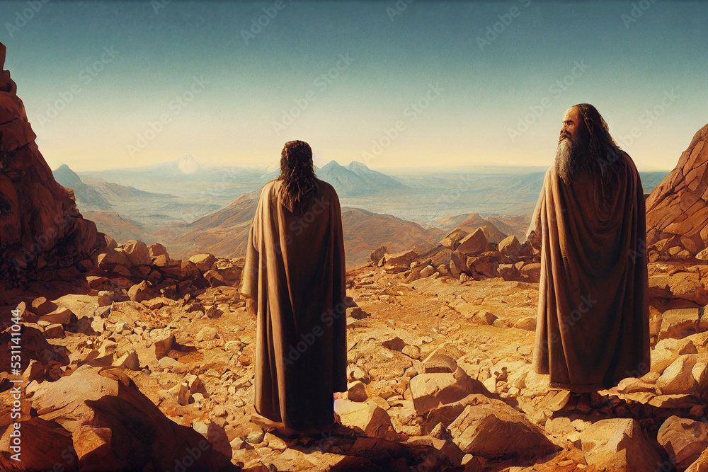 Illustration of Moses receiving the ten commandments at Mount Sinai ...