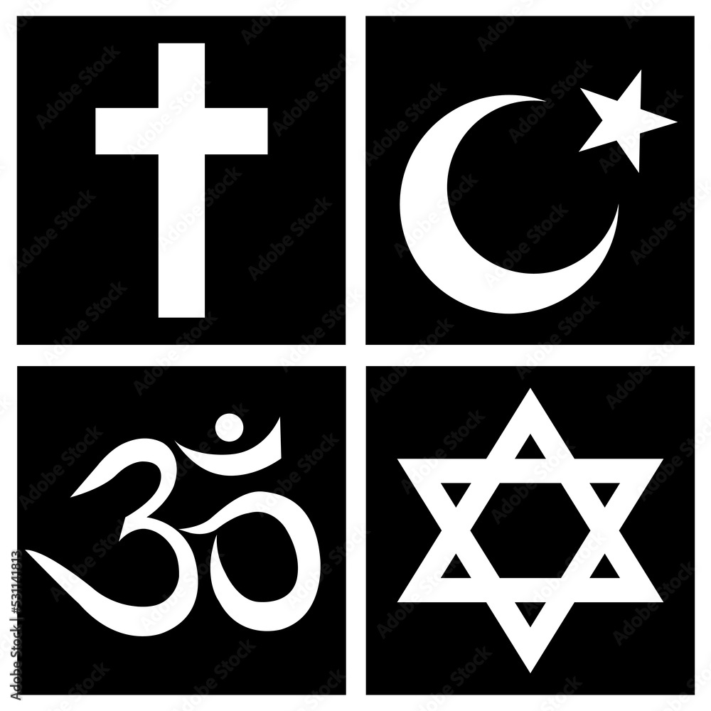 World religion symbols - Christianity, Islam, Hinduism and Judaism ...