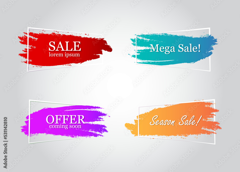 Trendy ribbon banner flat design set isolated on white background ...