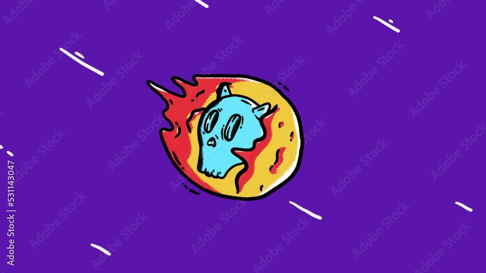 4K looped video. Stop motion animation with handdrawn doodle scull on ...