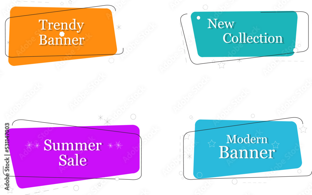 Trendy ribbon banner flat design set isolated on white background ...