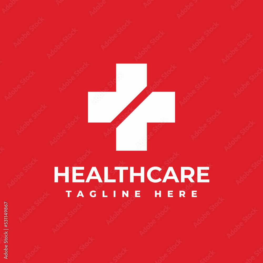 Modern Healthcare Medical Logo. White and Red Geometric Linear Rounded ...