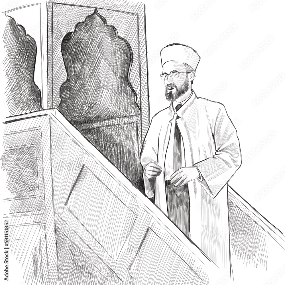 Imam speaks in the sermon. Imam warns Muslims. Imam talks about Islam ...