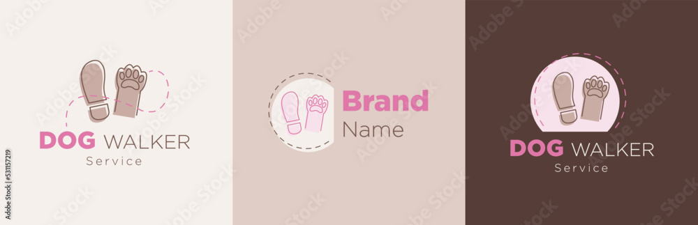 Dog walker service logo design set, modern pet walking business symbol ...