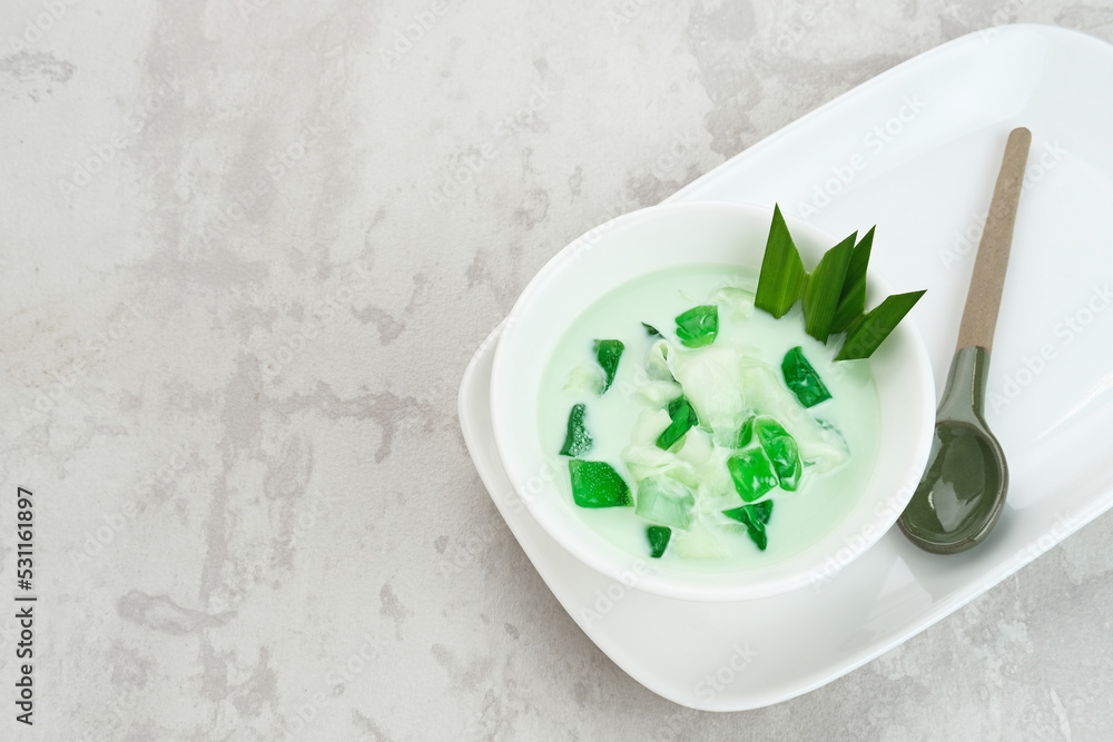 Buko Pandan, a dessert from Philippines, made from jelly, young coconut ...