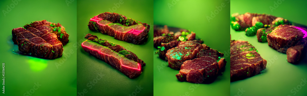 Futuristic food, future, green background, collection Stock ...