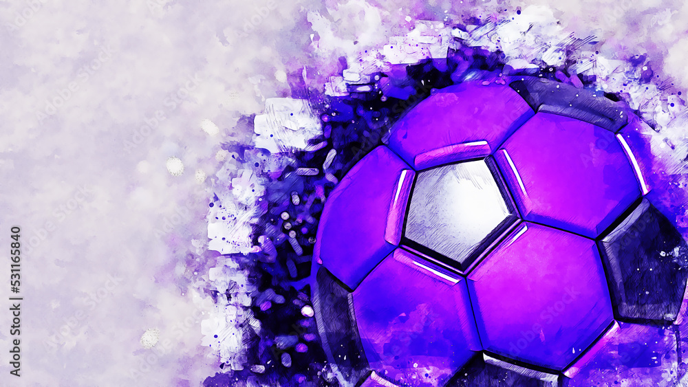 ภาพประกอบสต็อก Purple-black soccer ball with particles illustration ...