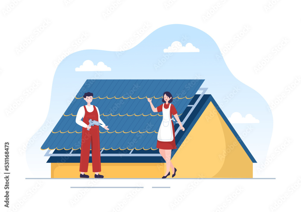 Roofing Construction Workers Template Hand Drawn Cartoon Flat ...