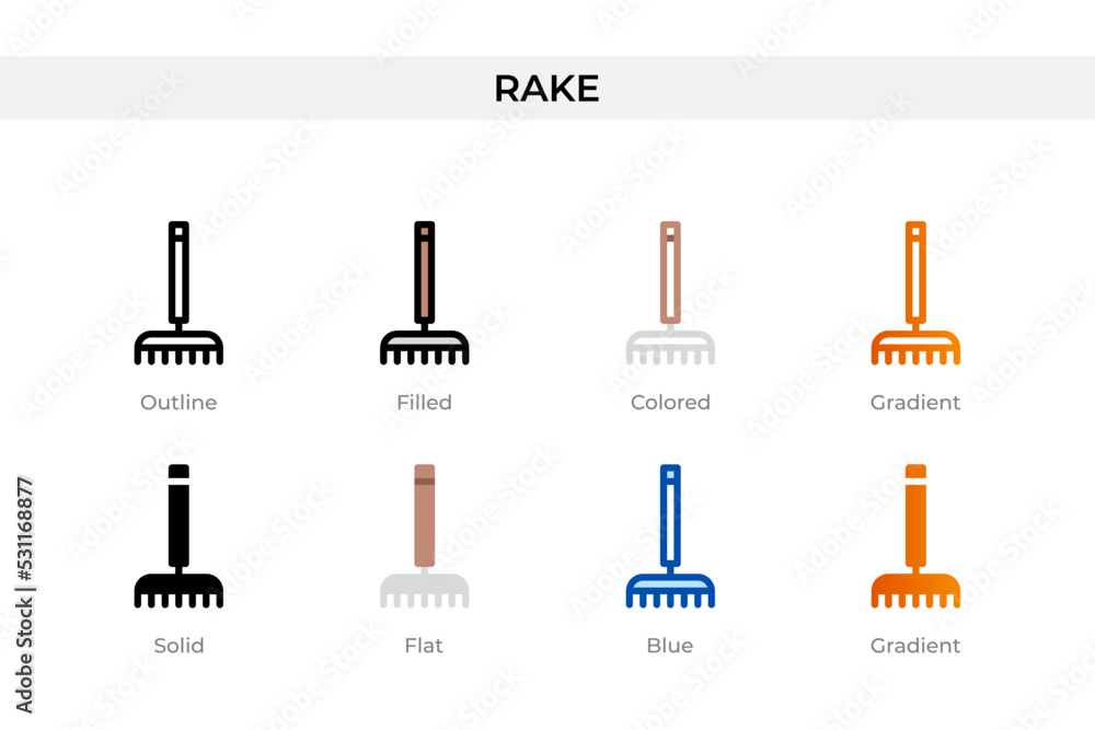 rake icon in different style. rake vector icons designed in outline ...
