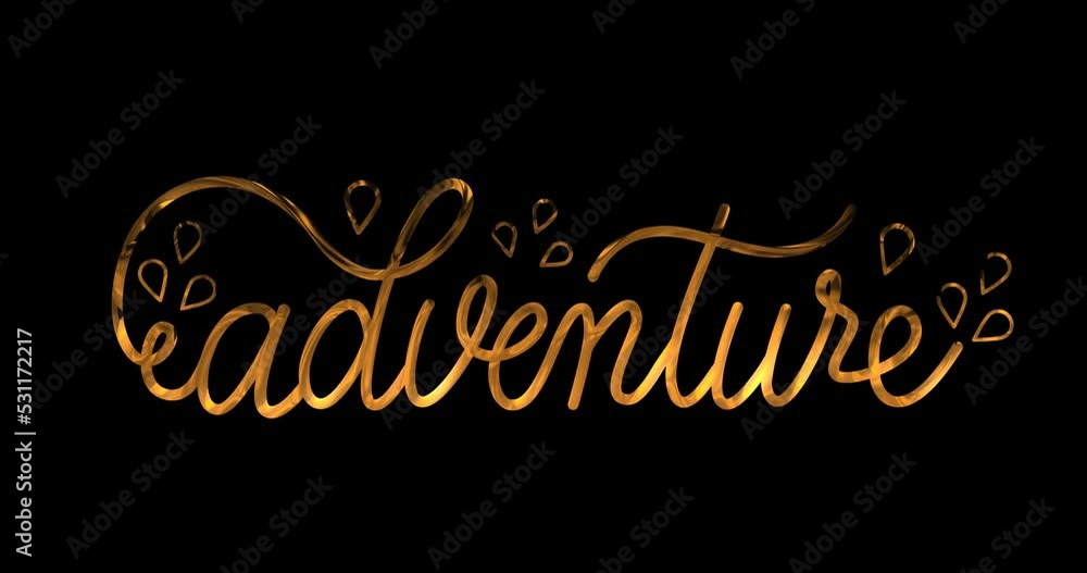 Animated text of Adventure. Handwriting Animation in golden color on ...