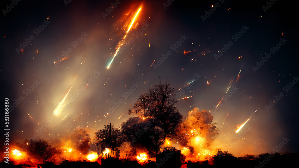 Fire from bombs and missiles during war fire, Digital Generate Image ...