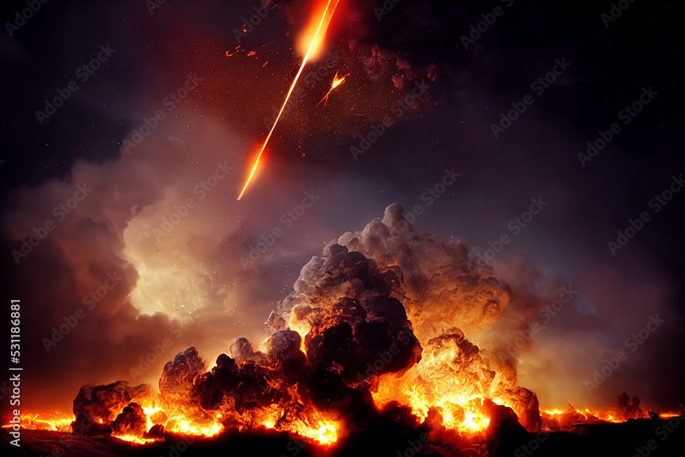 Fire from bombs and missiles during war fire, Digital Generate Image ...