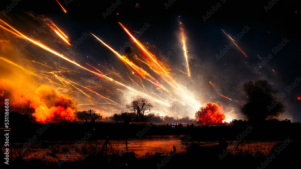 Fire from bombs and missiles during war fire, Digital Generate Image ...