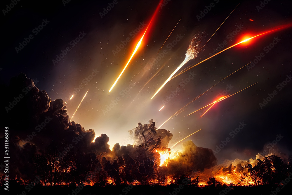 Fire from bombs and missiles during war fire, Digital Generate Image ...