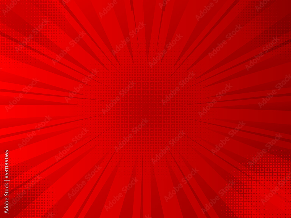 Bright red rays background with 16:9 aspect ratio. Comics, pop art ...