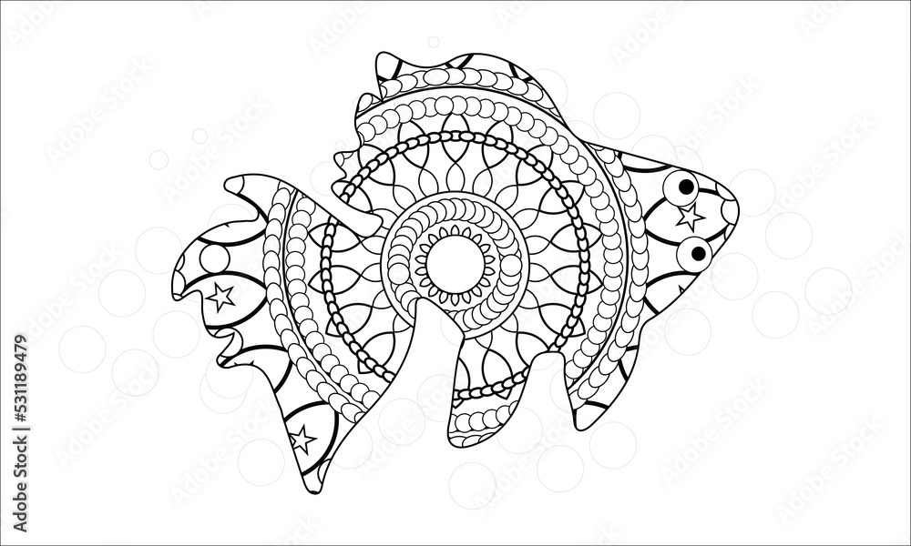 Fish sketch. Exotic fish coloring book. Cute animal character for kids ...