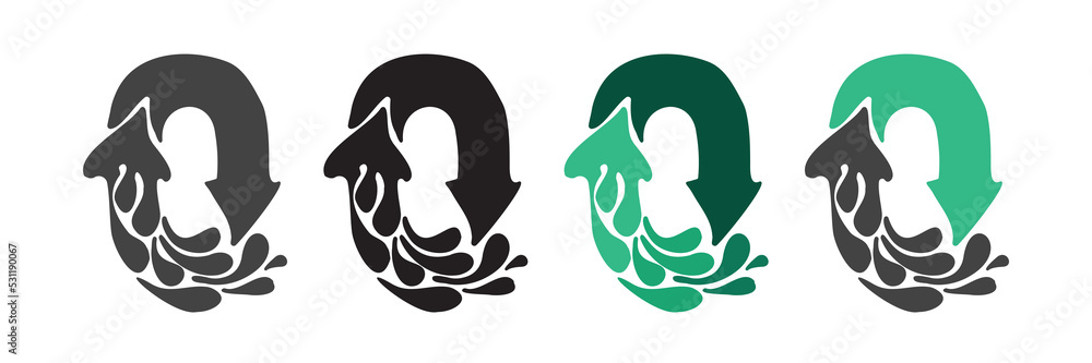 Vetor de Number zero logo with drops and arrow in flat style. Eco ...