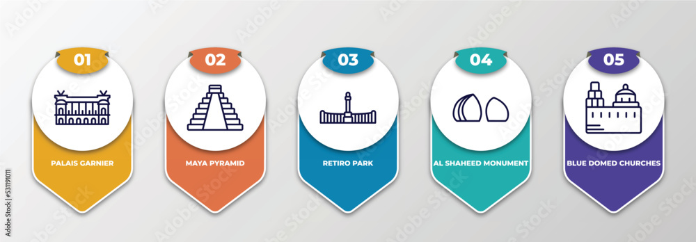 infographic template with thin line icons. infographic for monuments ...
