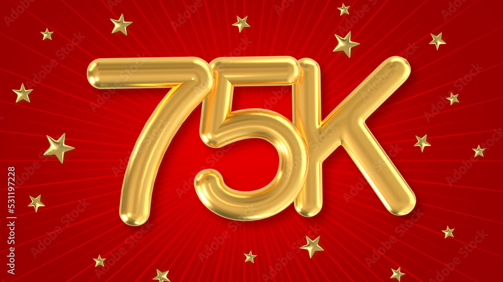 3d golden 75K with star and red background. 3d illustration. Stock ...