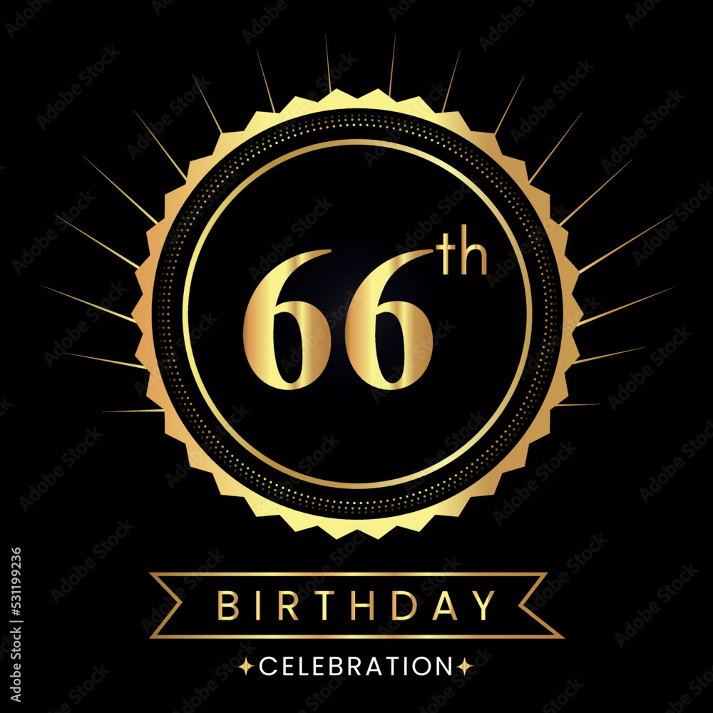 Happy 66th birthday with gold badges isolated on black background ...