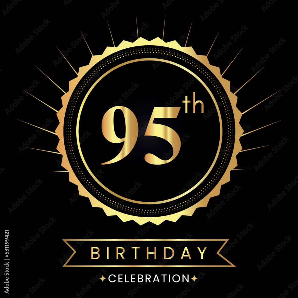 Happy 95th birthday with gold badges isolated on black background ...