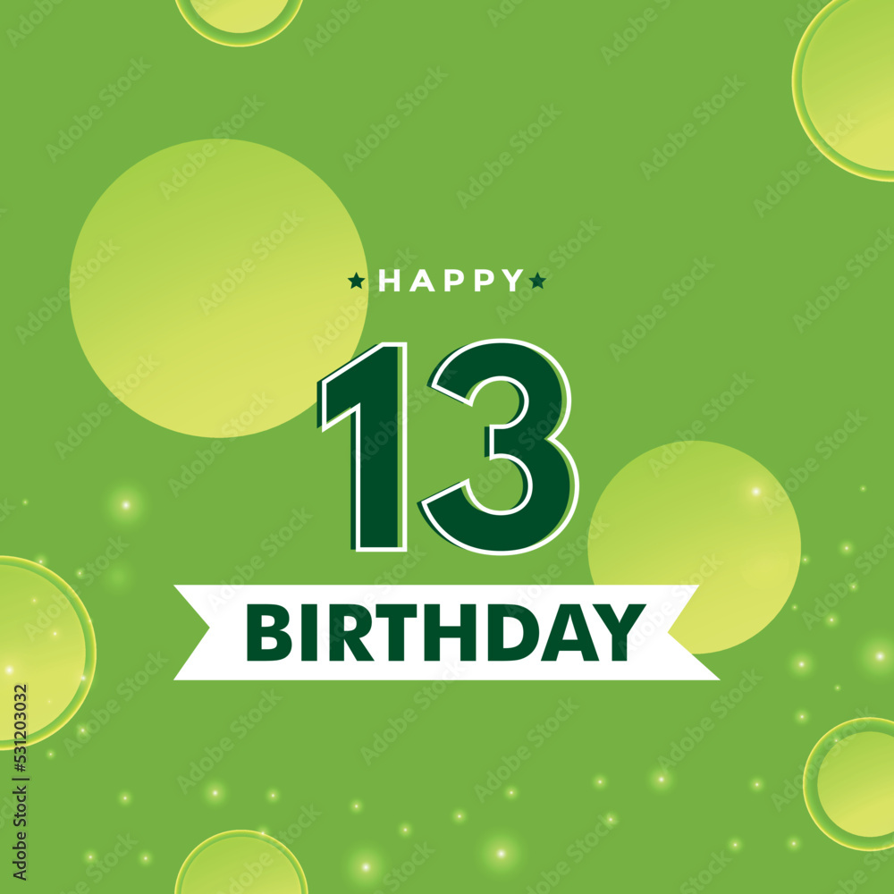 13th Birthday celebration with yellow-green circle isolated on green ...