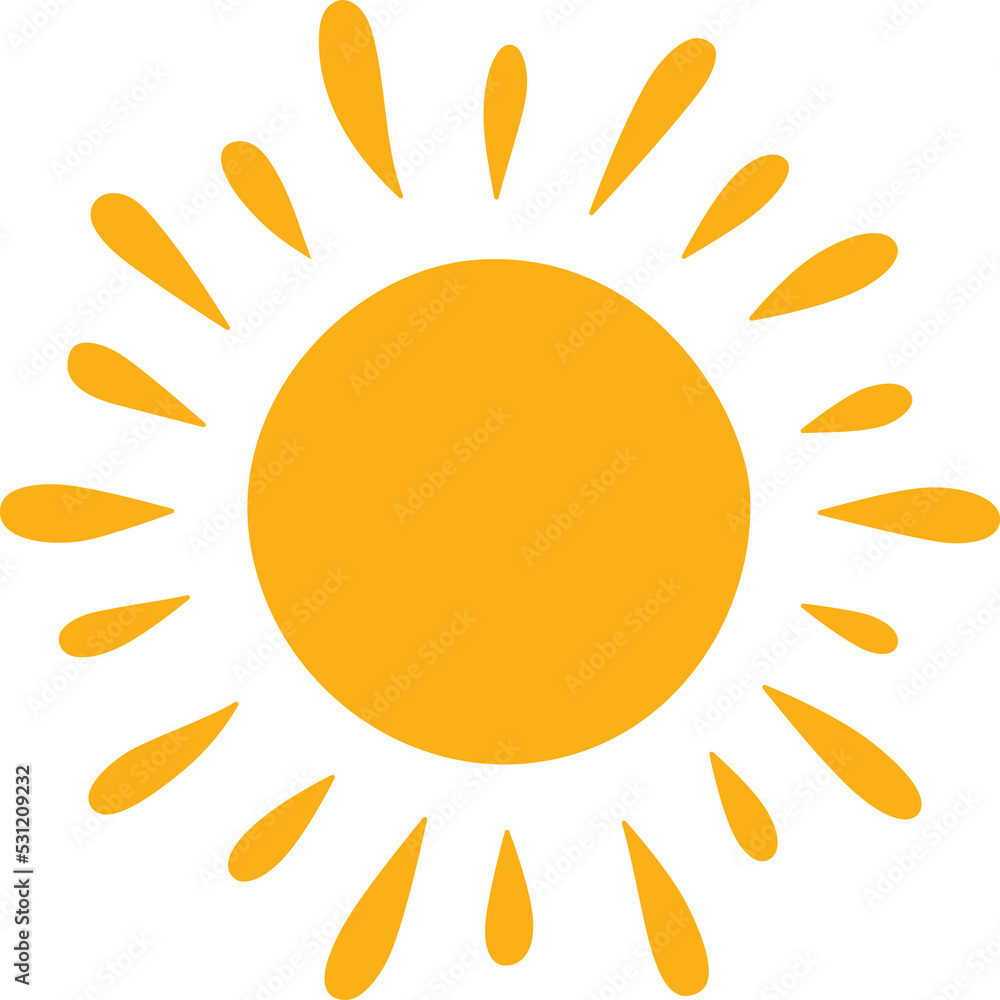 Doodle childish sun icon. Scribble yellow sun with rays symbol. Doodle ...