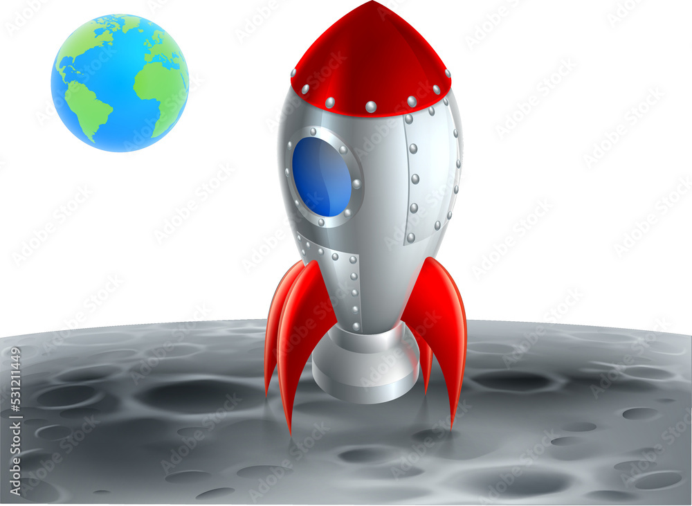 Cartoon Rocket on the Moon Stock Illustration | Adobe Stock