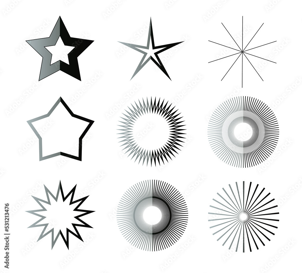 Black and white star shapes clipart over transparent background Stock ...