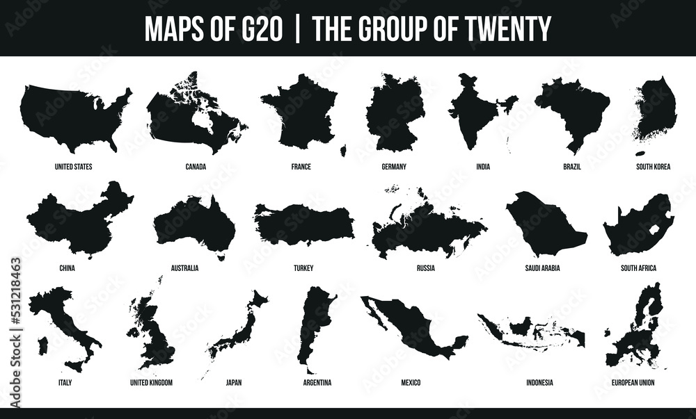 G20 Maps. Group of Twenty. Intergovernmental forum. G20 Isolated Vector ...