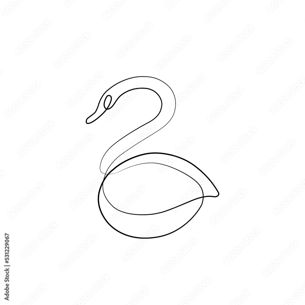 Swan continuous line drawing, isolated vector illustration, tattoo ...
