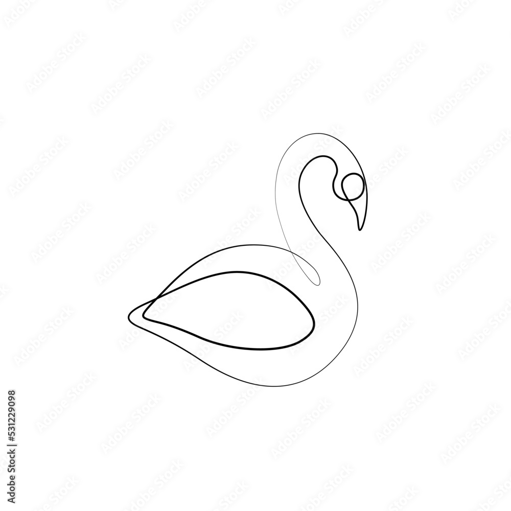 Swan continuous line drawing, isolated vector illustration, tattoo ...