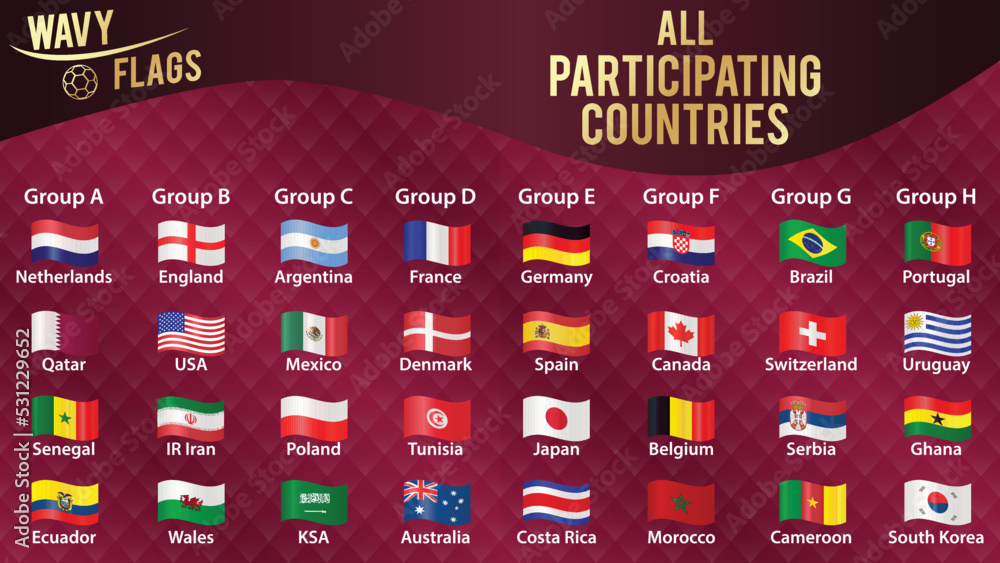 Poster All participating countries Wave Shaped National Flags with ...