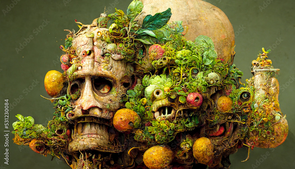 Still life of fruits in style Giuseppe Arcimboldo Stock Illustration ...