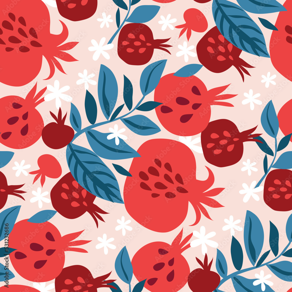 Beautiful seamless pattern with pomegranate fruit for trendy summer ...