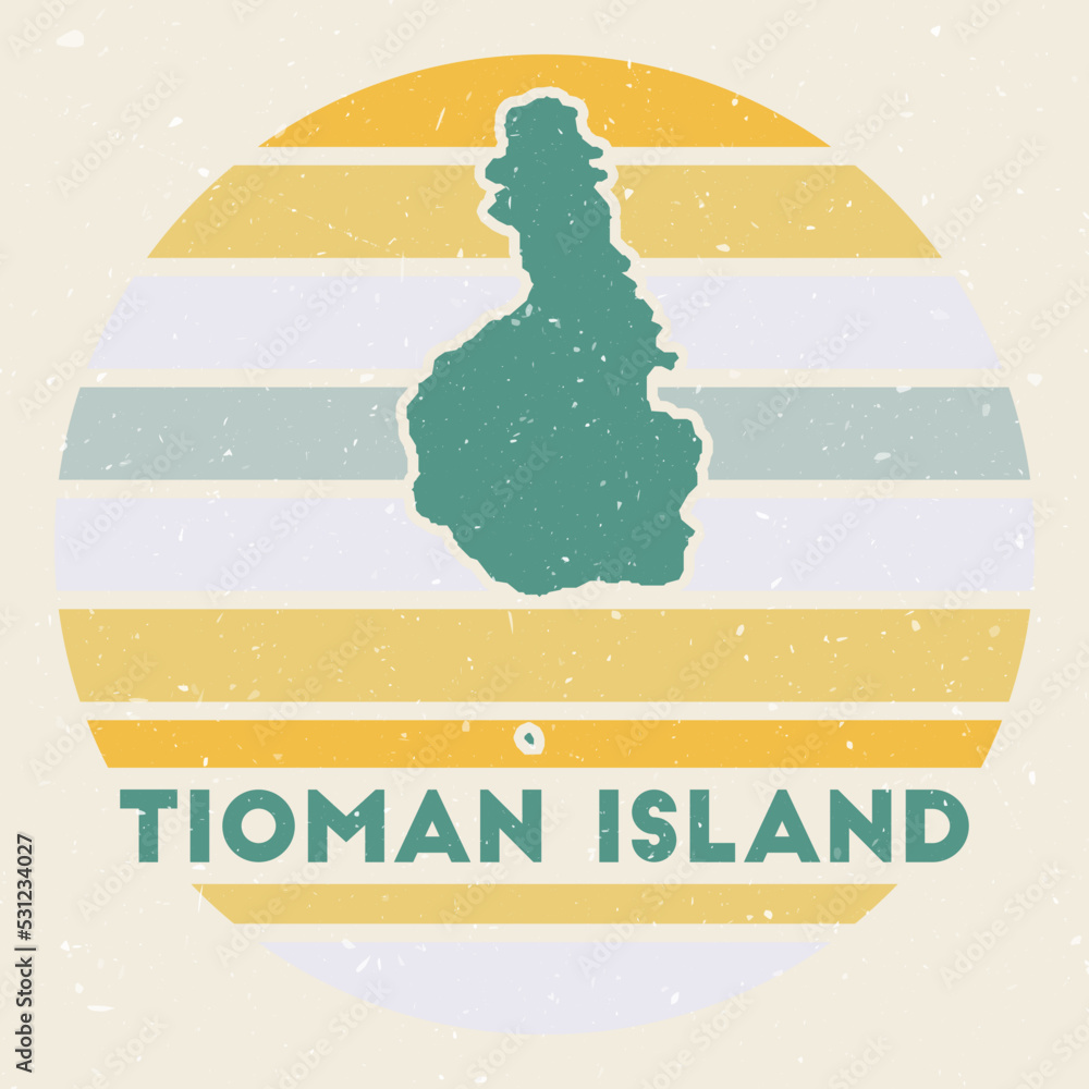 Tioman Island logo. Sign with the map of island and colored stripes ...