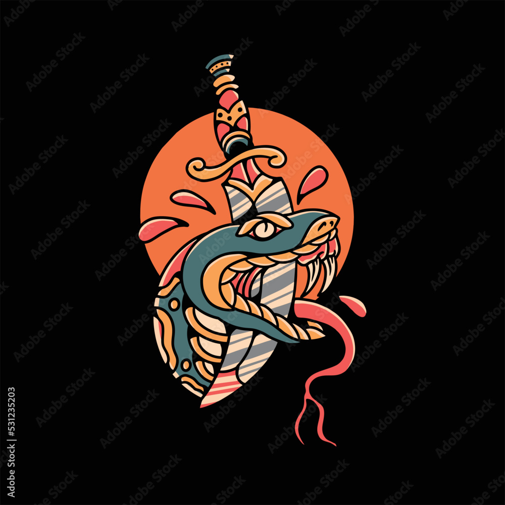 snake knife tattoo vector design Stock Vector | Adobe Stock