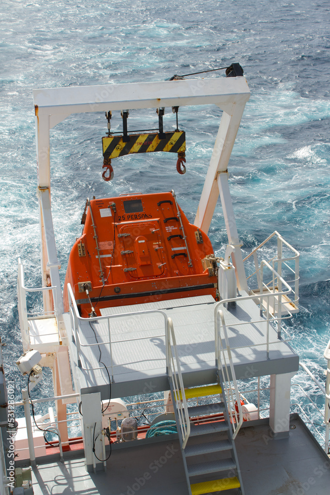 free fall life boat of a merchant ship at sea Stock Photo | Adobe Stock