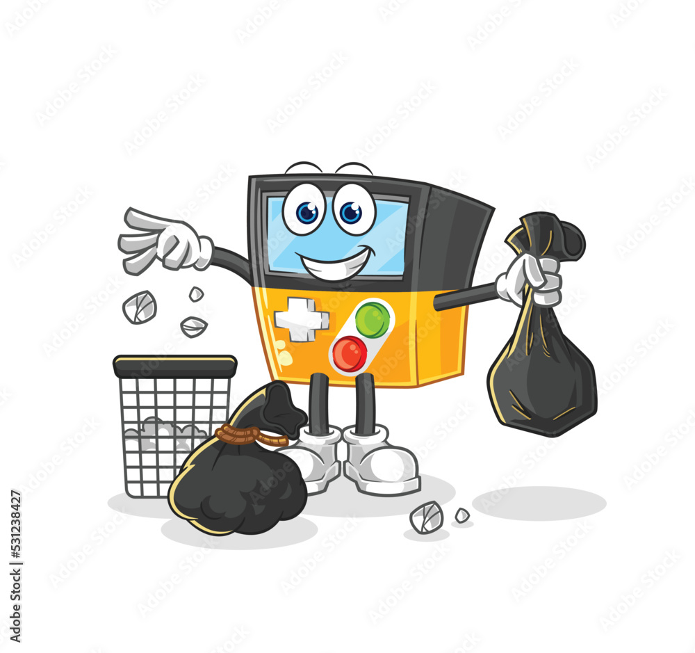 gameboy Throw garbage mascot. cartoon vector Stock Vector | Adobe Stock