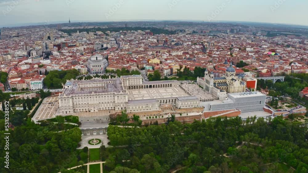 View from above beautiful tourist historical city capital Spain Madrid ...