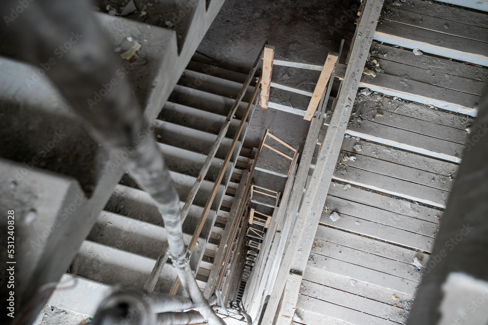 Scaffold and temporary access stairs erected on new housing development ...