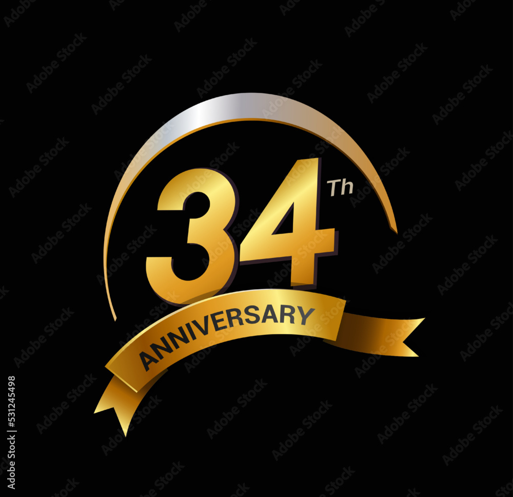 34 years golden with swoosh anniversary logo celebration Stock Vector ...