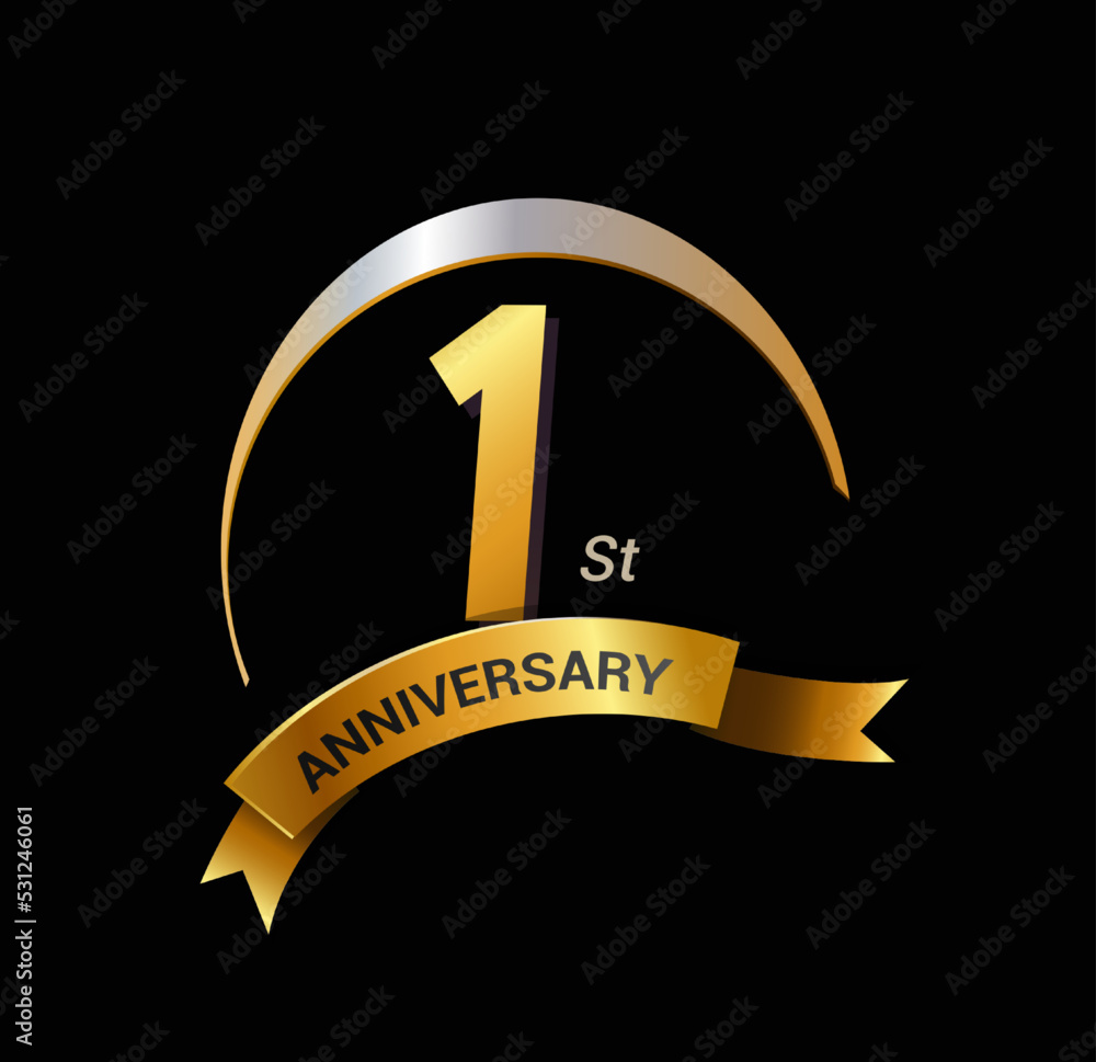 1 year golden with swoosh anniversary logo celebration Stock Vector ...