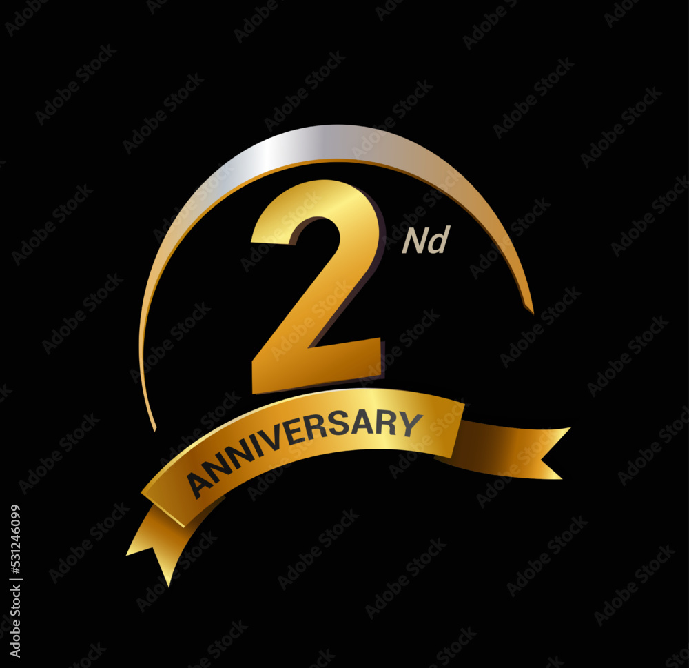 2 years golden with swoosh anniversary logo celebration Stock Vector ...