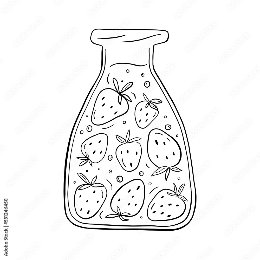 The glass jar of strawberry cocktail. Summer tropical drink with fresh ...