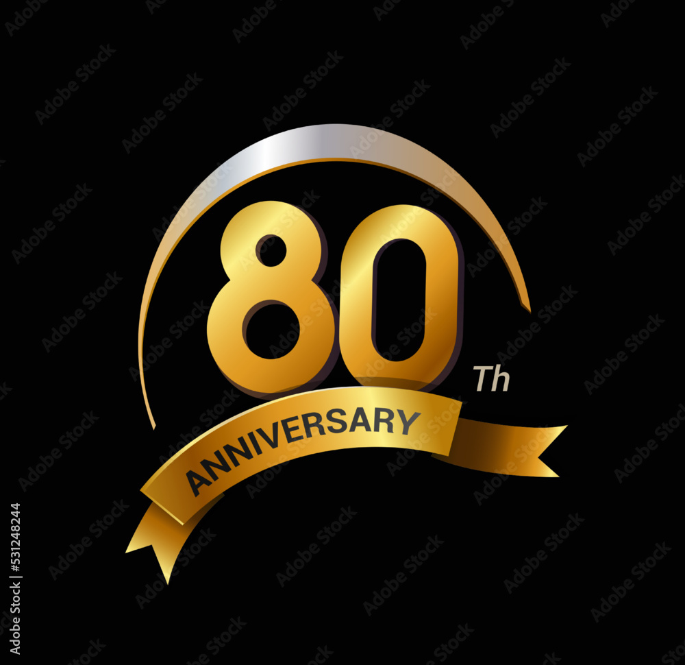 80 years golden with swoosh anniversary logo celebration Stock Vector ...